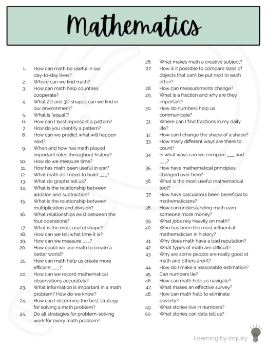 50 Challenging Math Inquiry Questions - Learning by Inquiry