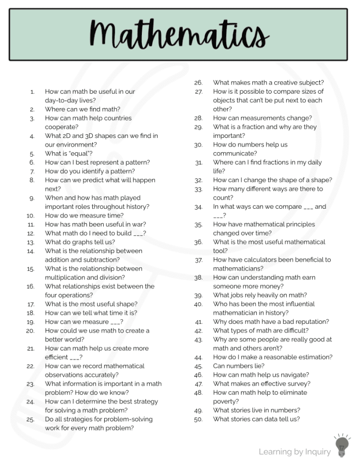50 Challenging Math Inquiry Questions - Learning by Inquiry