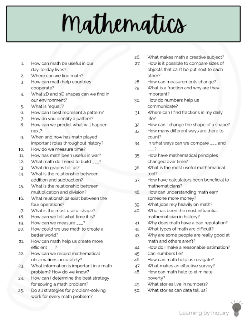 50 Challenging Math Inquiry Questions - Learning by Inquiry