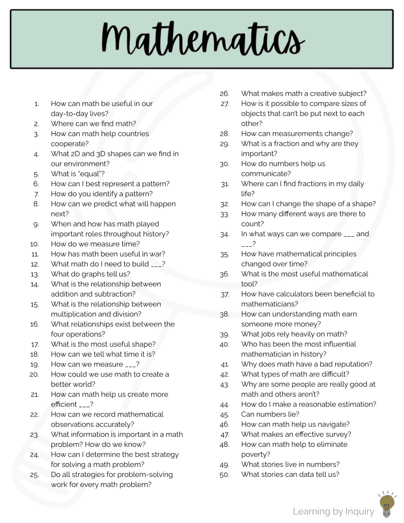 50 Challenging Math Inquiry Questions - Learning by Inquiry