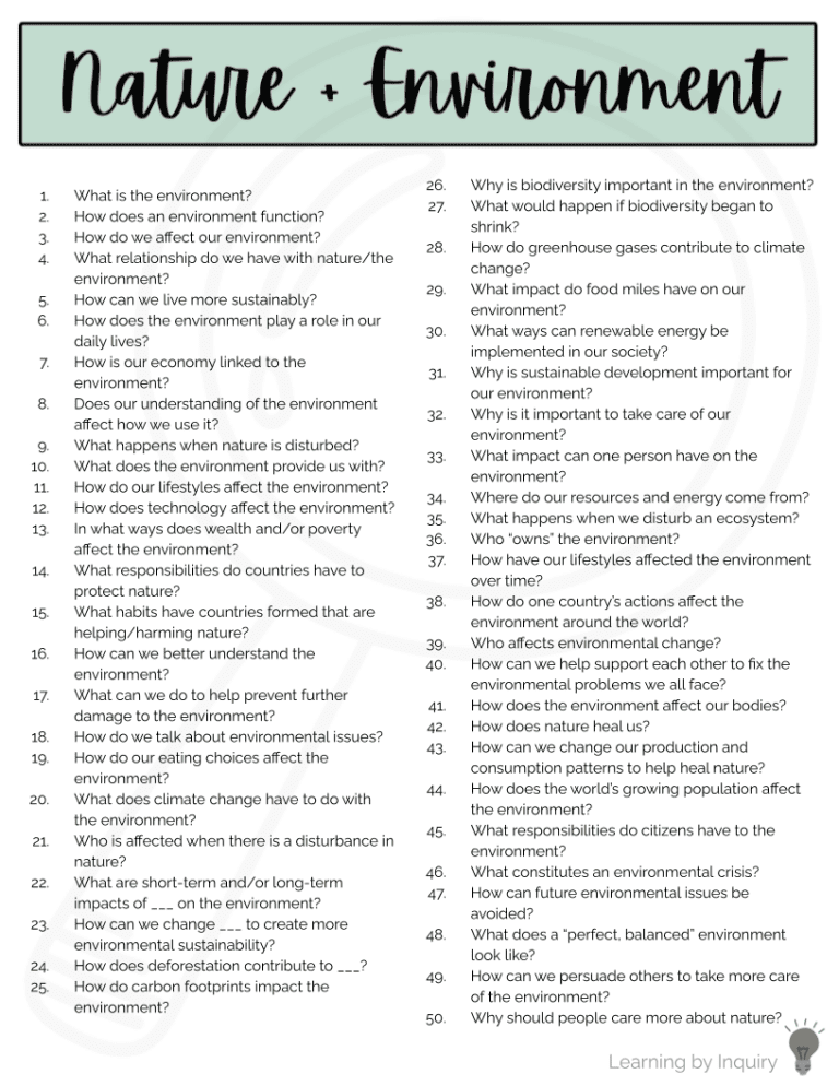 50 Amazing Nature and Environment Inquiry Questions - Learning by Inquiry