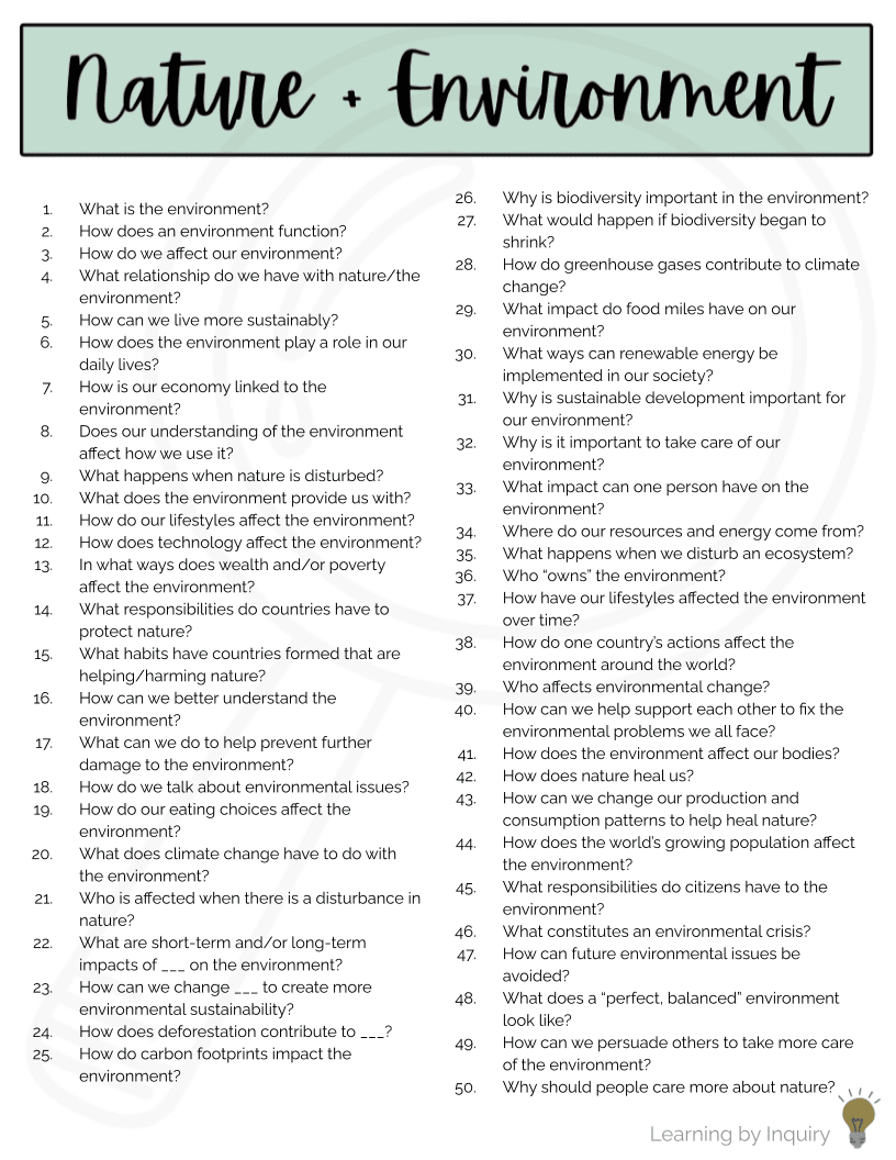 50 Amazing Nature and Environment Inquiry Questions - Learning by Inquiry