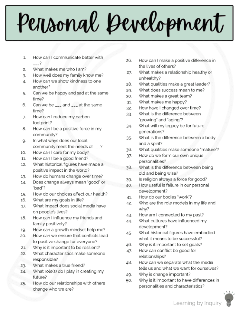 50 Reflective Personal Development Inquiry Questions - Learning by Inquiry