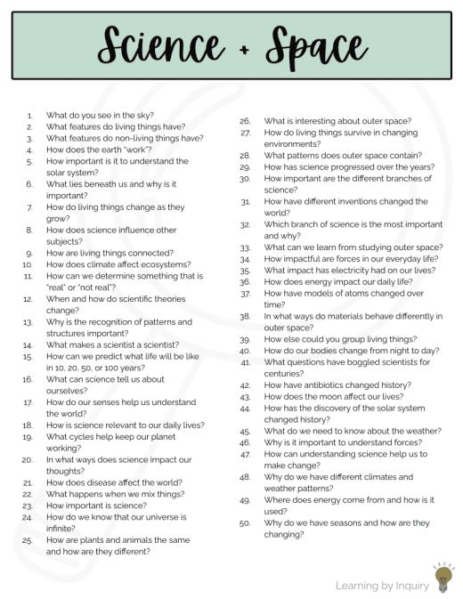 50 Out-Of-This-World Science and Space Questions for Inquiry Learning ...
